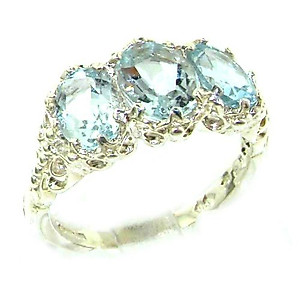 LetsBuyGold 925 Sterling Silver Real Genuine Aquamarine Womens Band Ring - Size 7