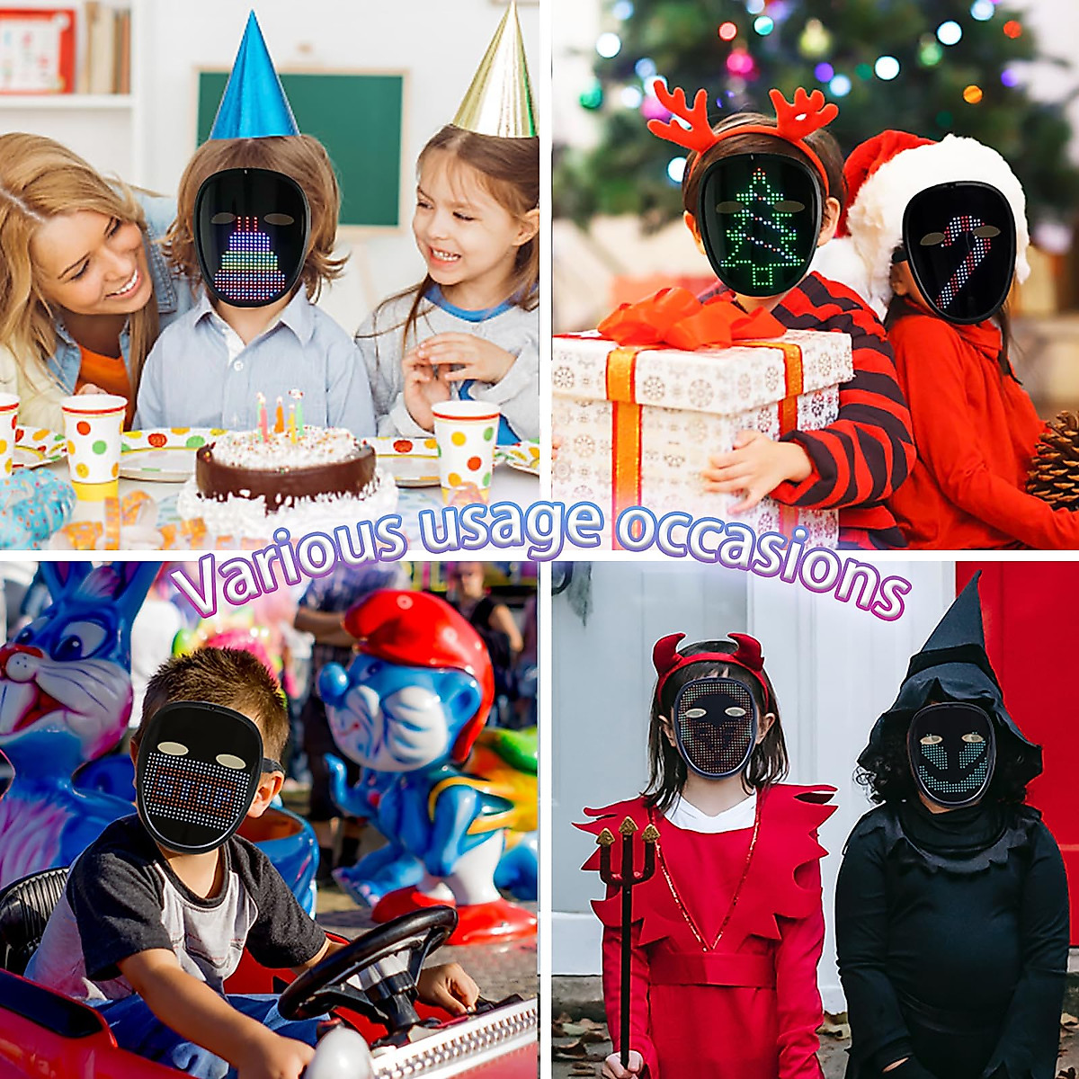 COKOTEE Kids Led Mask, Light up Mask with Gesture Sensing, Halloween Face Transforming Mask for Festival Cosplay, Parties, Gifts for Boys for Girls(Ages 5+)