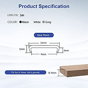 FAKILO U-Shape Edge Banding, 16.4ft TPE Self Adhesive Veneer Edging Trim Flexible Edge Protector, Furniture Edge Strip for Countertop Table Cabinets Shelves Restoration (7/20'' (9mm),Black)
