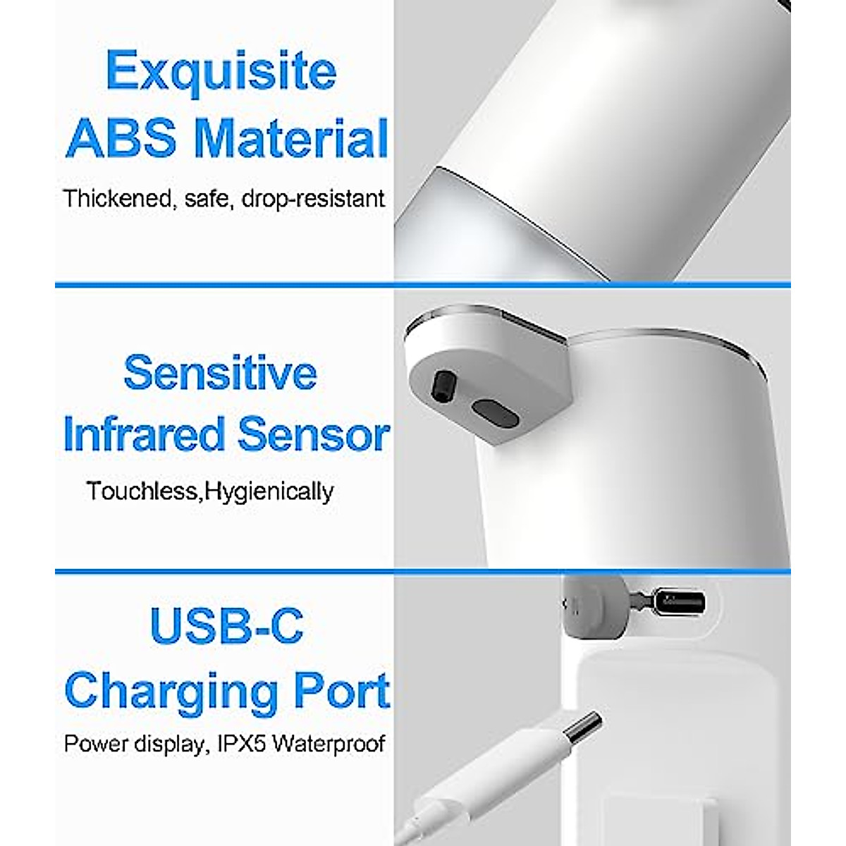 Josnown Foaming Soap Dispenser, Touchless Automatic Soap Dispenser with 4-Level Adjustable Foam, USB Rechargeable, 13.5oz/400ML Wall Mount Soap Dispenser for Bathroom Kitchen Office Commercia