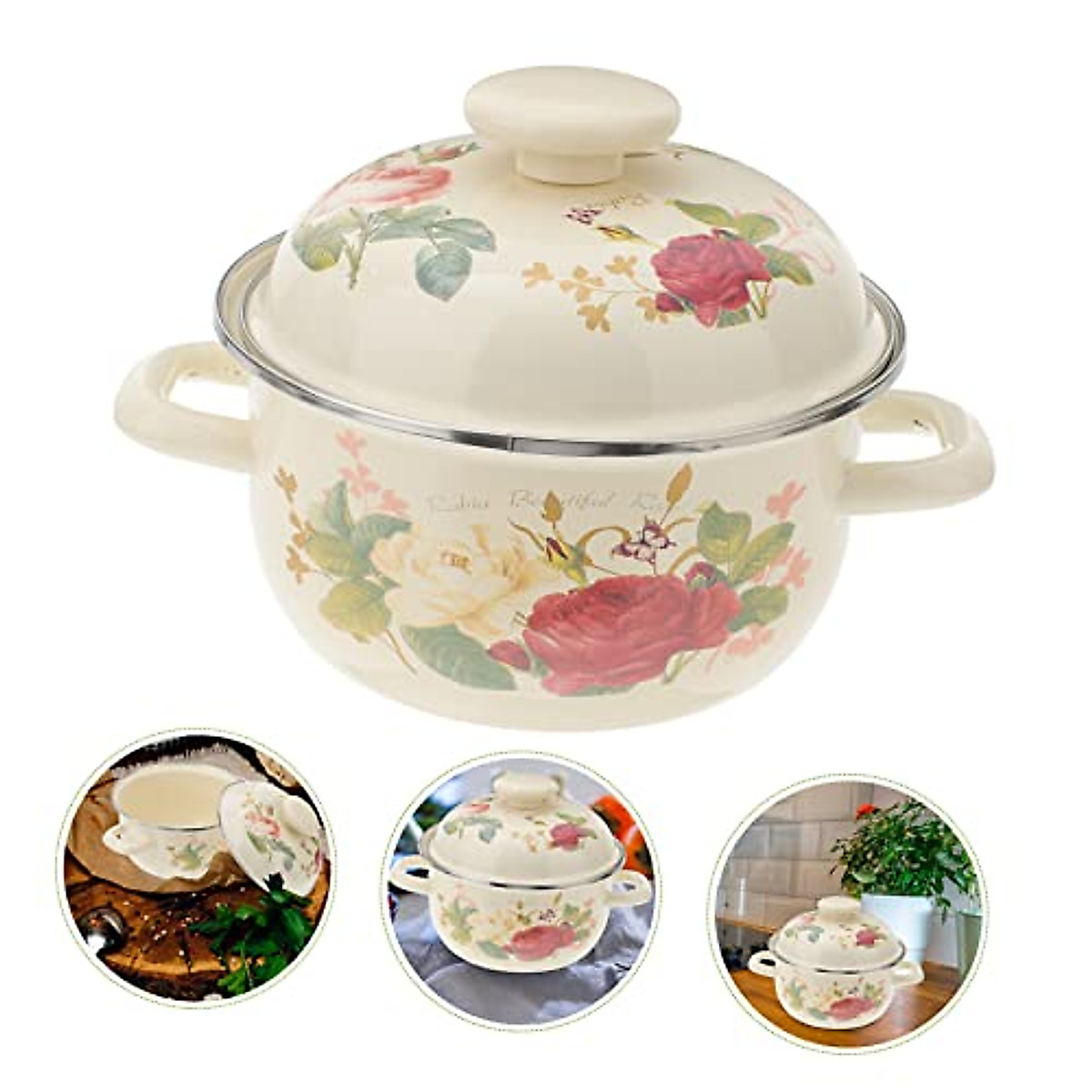 DOITOOL 1pc Amphora Enamel Pot Casserole Dish with Lid Korean Grill Pan Stovetop Grill Pan Candle Melting Pot Ramen Pot Ceramic Stew Pot Soup Stew Pot Home Soup Pot Kitchen Supplies Food