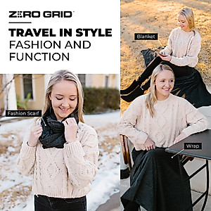 Zero Grid Infinity Fashion Scarf with Hidden Pockets Converts to Blanket and Wrap Perfect for Travel