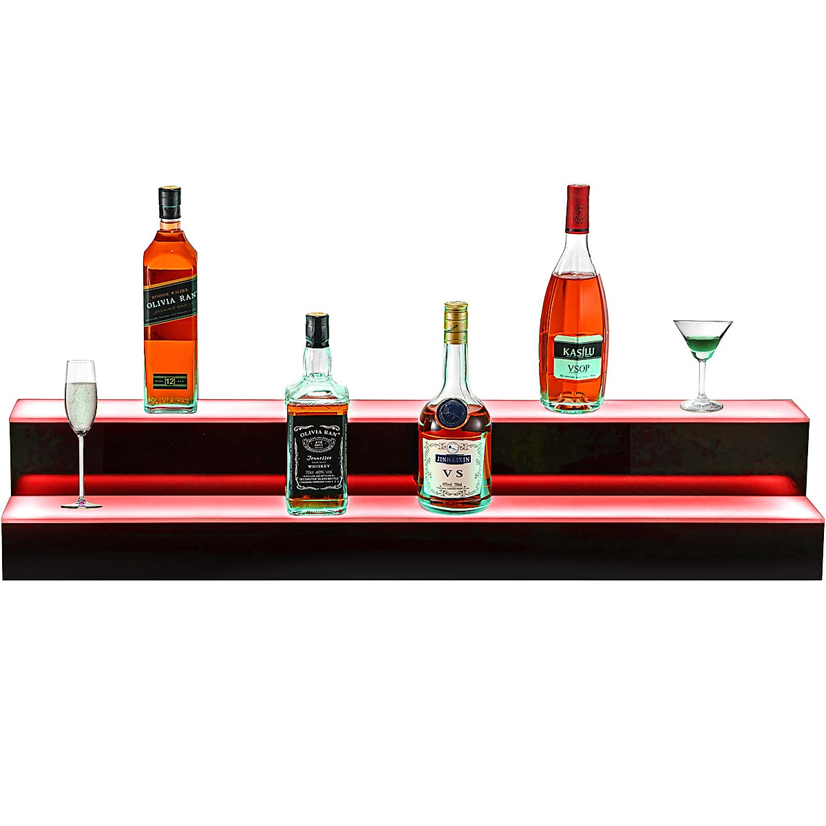 VEVOR LED Lighted Liquor Bottle Display Shelf, 40-inch LED Bar Shelves for Liquor, 2-Step Lighted Liquor Bottle Shelf for Home/Commercial Bar, Acrylic Lighted Bottle Display with Remote & App Control
