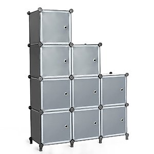 AWTATOS Storage Cube Organizer with Doors, Stackable Closet Shelf for Bedroom, Clothes Shelving Rack, DIY Square 9 Cubes Bookcase Bookshelf, Plastic Space Saver for Home, Living Room, Office, Black