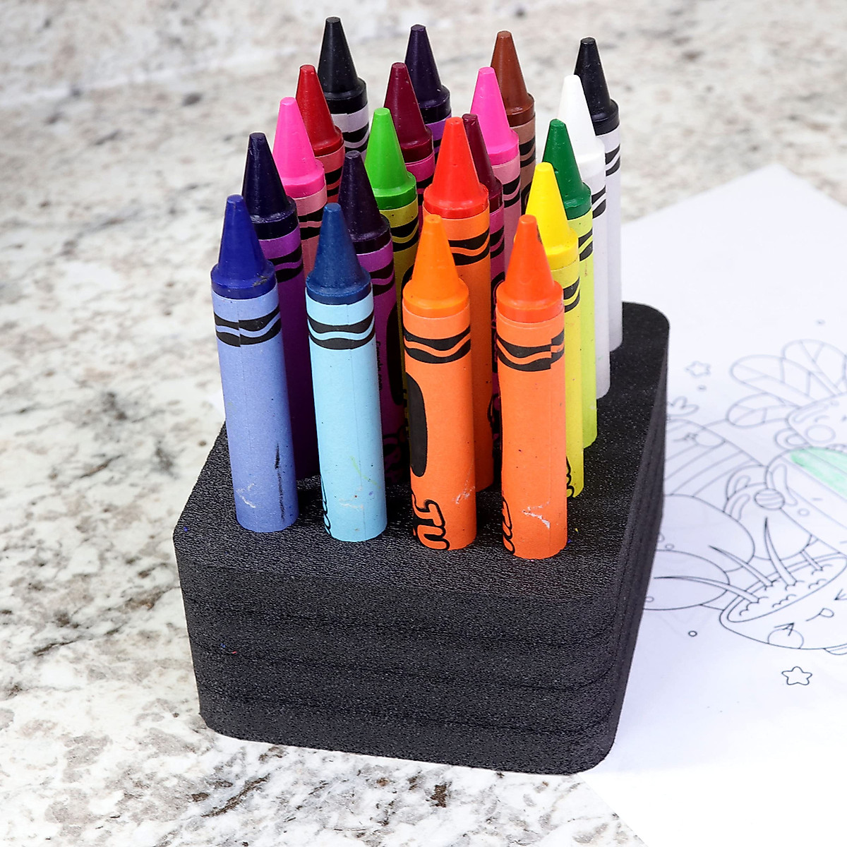 Polar Whale Jumbo Crayon Desk Stand Organizer Compatible with Crayola and Others Design Storage Tray Supply Non-Scratch Non-Rattle Washable Durable Black Foam Holds 20