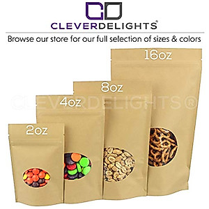 CleverDelights Kraft Window Stand Up Pouches - 2oz - 100 Pack - 4" x 6" x 2" - Resealable Bag