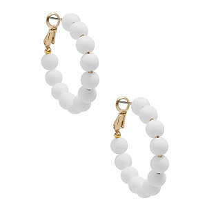 ZENZII Beaded Hoop Fashion Earrings Bohemian Circle Round Bead Earrings Chic Dangle Earrings for Women (White)