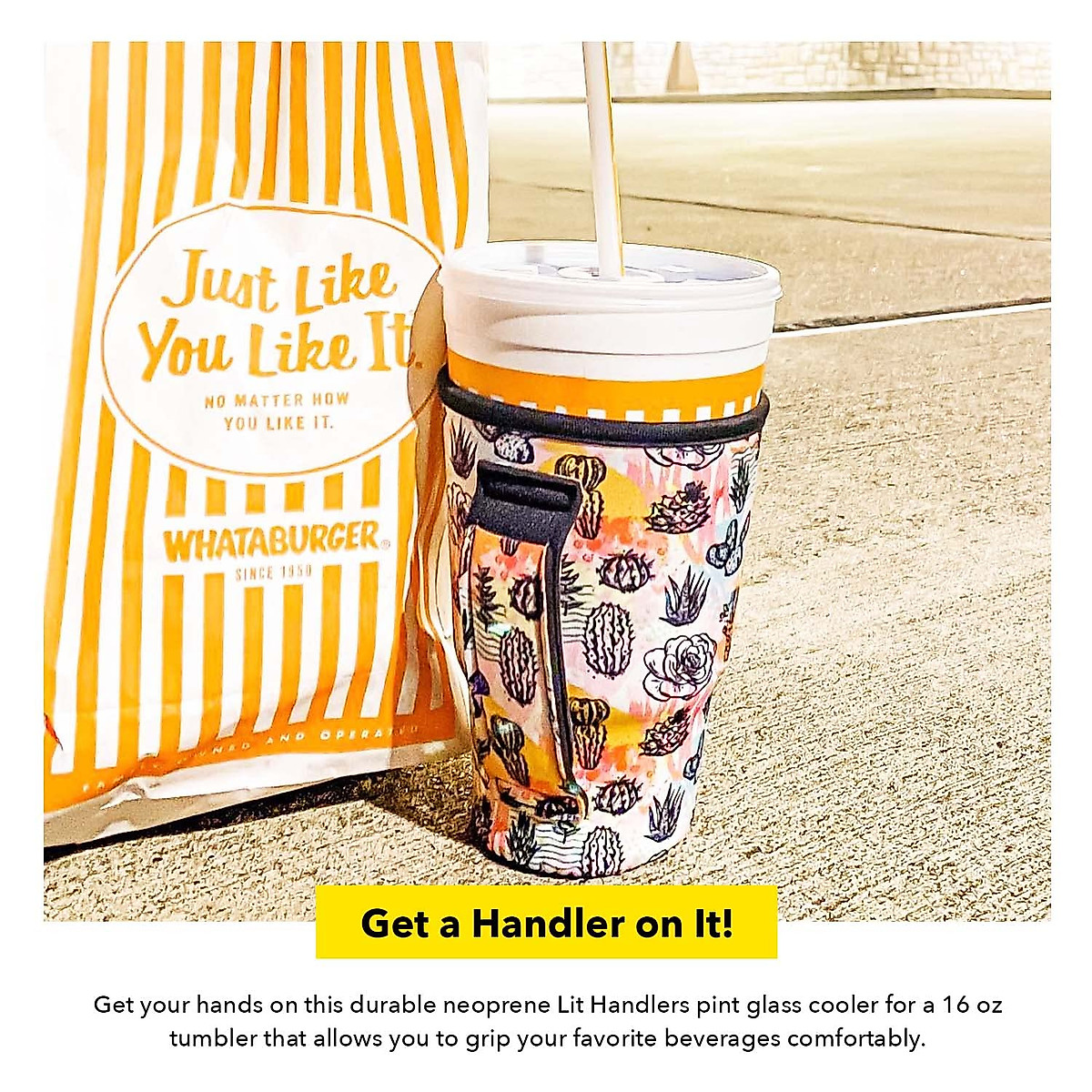 Lit Handlers Pint Glass Sleeve -Neoprene Cup Holder with Handle & Pocket for Pint Cup - Machine Washable Drink Sleeves & Reusable Covers - Insulated, Water Resistant & Snug Fit Beer Cooler (Serape)