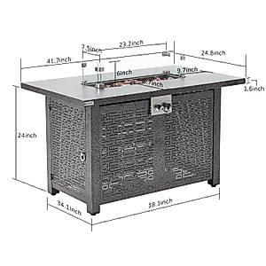 ESSENTIAL LOUNGER 42 inch 50,000BTU Propane Gas Fire Pit Table, Hollow Wrought Steel Fire Table, with Tempered Glass Cover and Black Steel Lid