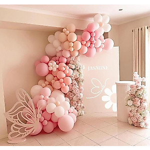 Pink Balloons Garland Arch Kit - Double Stuffed Matte Light Pink and White Cream Peach Latex Balloon Different Sizes 18 12 10 5In Boho Ballon for Baby Shower Party Decorations