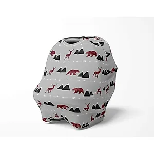 Stretchy Multi Use Cover Lumberjack Plaid Car Seat Canopy Bears Deer Nursing Breastfeeding Cover Shopping Grocery Cart High Chair Cover Woodland Bear Nursery Decor Baby Infant Boy