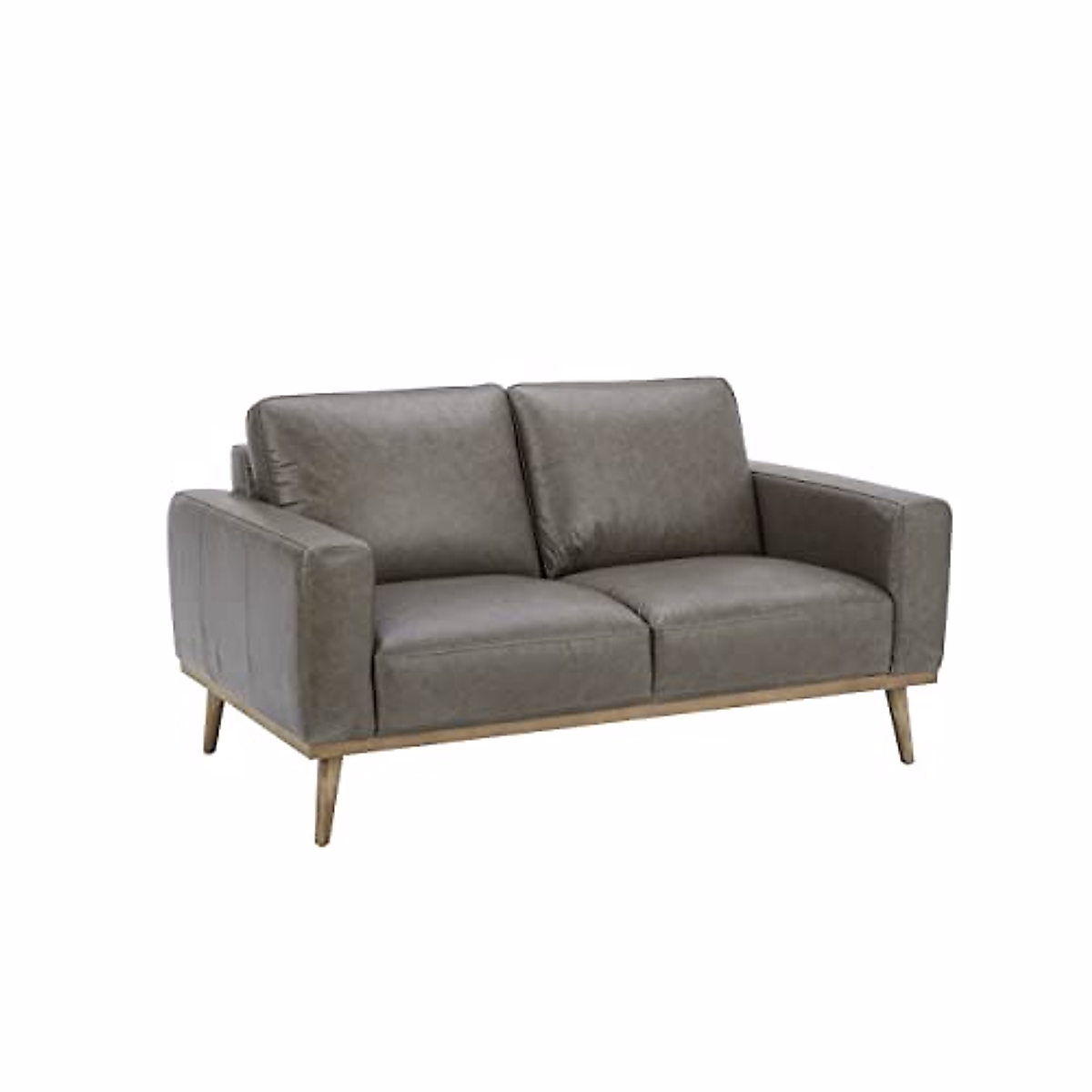 Amazon Brand – Rivet Modern Leather Loveseat Sofa Couch with Wood Base, 63.4"W, Gray