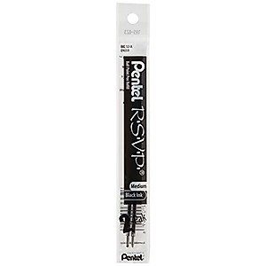 Pentel Refill Ink for BK91 Pentel R.S.V.P. Ballpoint Pen, Medium Line, Black Ink, 2-Pack (BKL10-A)