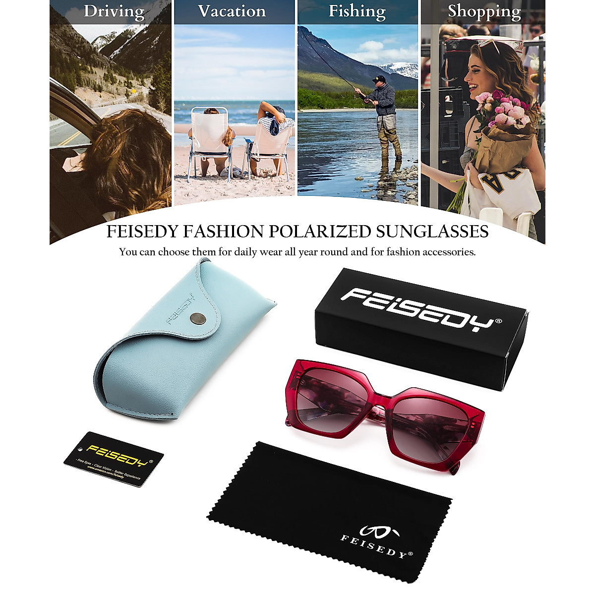 FEISEDY Trendy Polarized Sunglasses, Oversized Irregular TR Frame for Women Men, Retro Shades UV400 B0016