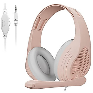 Anivia A9S Computer Headsets Over Ear Headphones Wired Gaming Headset with Microphone, Stereo Surround Sound for PC, Xbox One, PS5, PS4, Switch - Rose Gold Pink