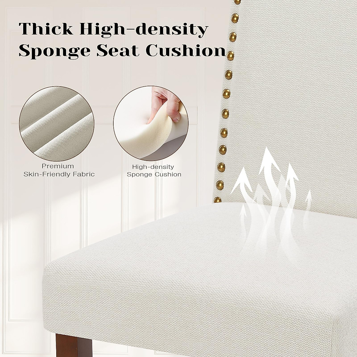 DUMOS Dining Chairs Set of 4, Fabric Dining Room Chairs, Upholstered Parsons Chairs with Nailhead Trim and Wood Legs, Kitchen Side Chair for Dining Living Room,Bedroom - Beige