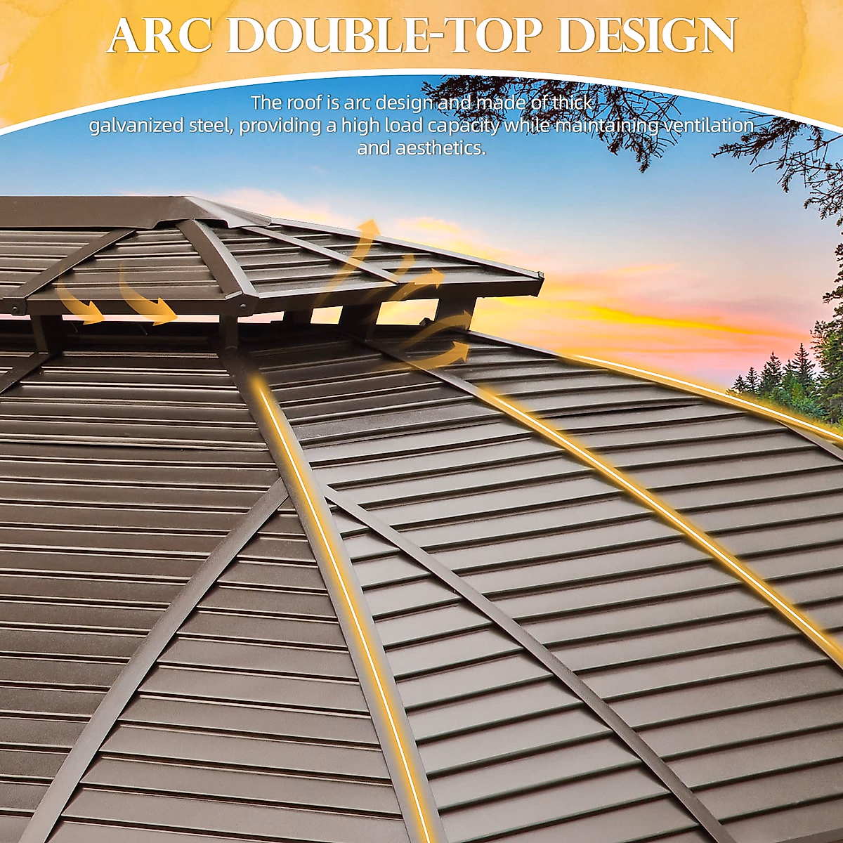 YOLENY 10'x13' Hardtop Gazebo with Galvanized Steel Arc Double Roof，Aluminum Frame Included, Outdoor Canopy Gazebos with Curtain&Netting, Sunshade for Gardens, Lawns, Deck