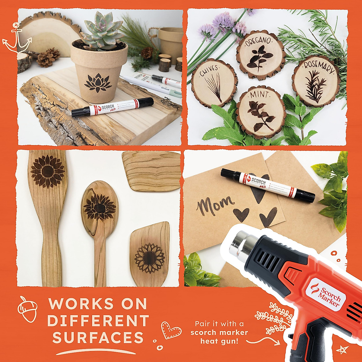 Scorch Marker Woodburning Pen Tool with Foam Tip and Brush, Non-Toxic Marker for Burning Wood, Chemical Wood Burner Set, Do-it-Yourself Kit for Arts and Crafts