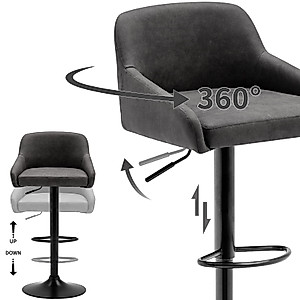 Fefances Bar Stools Counter Height Bar Stool Faux PU Swivel Bar Stools Height Adjustable with Black Metal Base Dark Gray