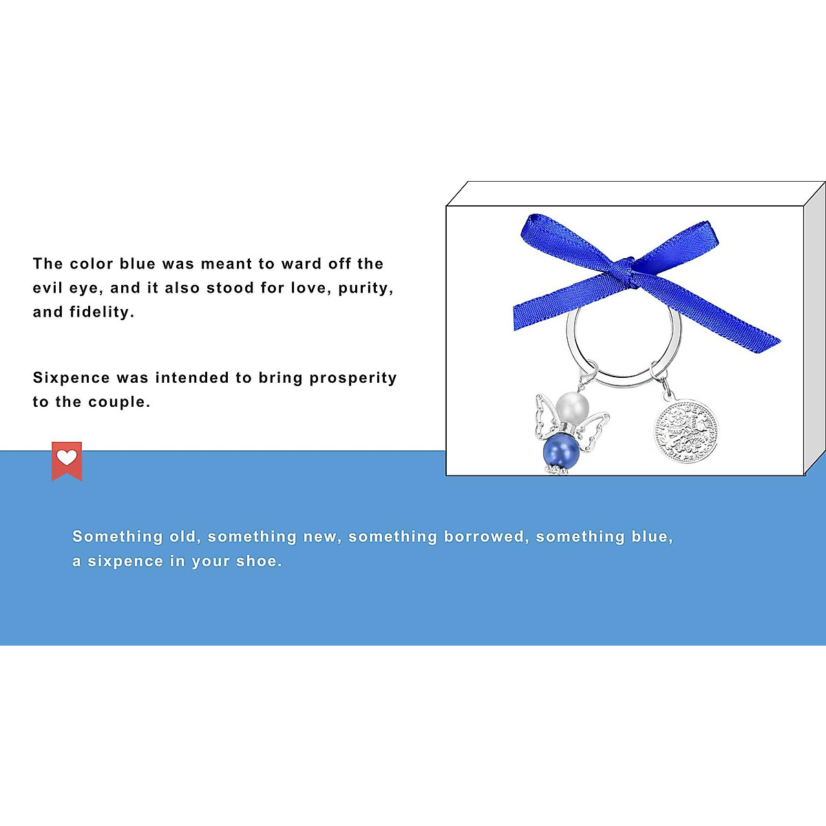 MKISHINE Something Blue for Bride to Be on Wedding Gifts Bridal Angel Bouquet from Mom Dad Grandma Sister Friends, Bride's Old Sixpence Coin with Wedding Card for Bride, a Sixpence for Her Shoe