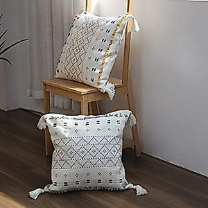 Moroccan Boho Decorative Throw Pillow Cover 18X18 Inch, Super Soft Woven Comfy Tufted Pillowcase with Tassels, Classic Pattern Pillow for Sofa Couch Living Room (Gray, 18"x18")