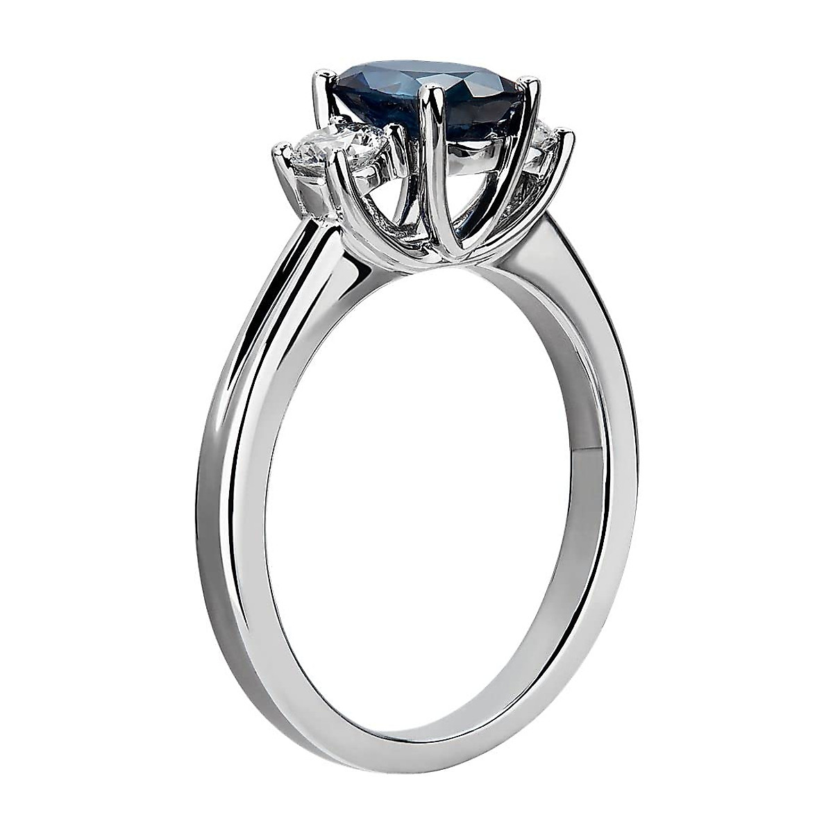 Jewelrygift 925 Sterling-Silver 3 Stone Ring Created Blue Sapphire Faceted Loose Gtone Beautiful Unique Design Jewelry for Women Gifts Ring 7.5