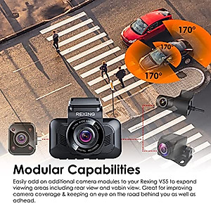 RexingUSA V55 Dash Cam - 4k Modular Capabilities, 5.0 GHz Wi-Fi, GPS Car Dash Camera Recorder, Night Vision, Loop Recording, Parking Monitor, Supercapacitor, Support 256GB Max, Voice Control (2023)