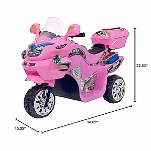 Lil' Rider Ride on Toy, 3 Wheel Motorcycle Trike for Kids by Rockin' Rollers – Battery Powered Ride on Toys for Boys and Girls, 3 - 6 Year Old, Large, Pink