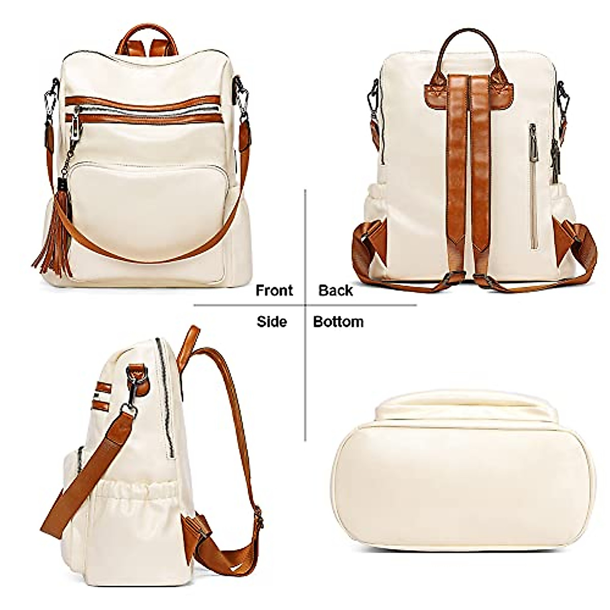 CLUCI Women Backpack Purse, Large Leather Convertible Travel Work College Ladies Shoulder Bag with Tassel