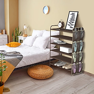 Simple Houseware 6-Tier Shoe Rack Storage Organizer w/Side Hanging Bag, Bronze