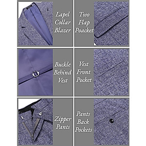 COOFANDY Men’s Casual 4 Piece Suits One Button Blazer Jacket Vest Pants with Tie Blue