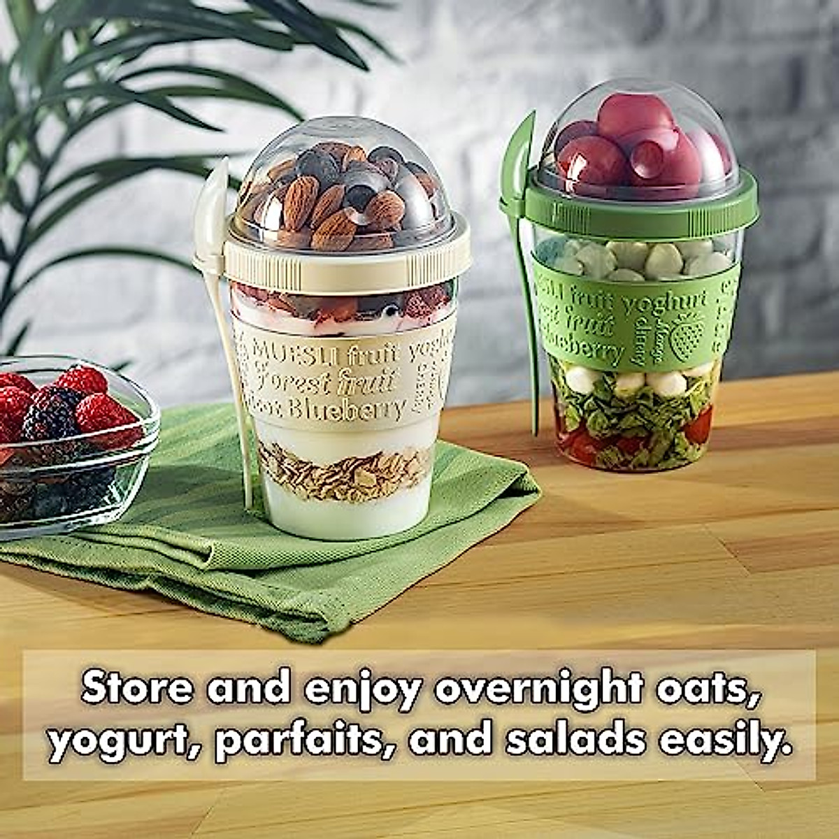 SUMELA Overnight Oats Containers With Lids & Spoon, Meal Prep Yogurt Containers, Parfait Cups With Lids, Large Capacity Crunch Cup, 20 Oz BPA Free Reusable Cups(Set Of 4)