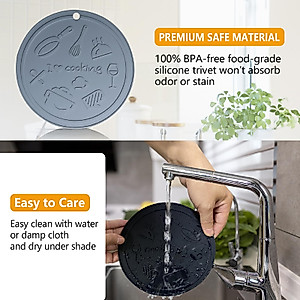 Silicone Trivet Mats - 3 Heat Resistant Pot Holders, Silicone Pot Holders for Hot Pots and Pans, Silicone Mats for Kitchen Countertops, Table, Food Grade Silicone（Black & Gray）