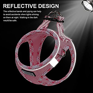 Mercano Soft Mesh Dog Harness and Leash Set, No-Chock Step-in Reflective Breathable Lightweight Easy Walk Escape Proof Vest Harnesses with Safety Buckle for Small Medium Dogs, Cats (Pink, M)
