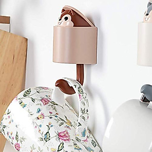 HomeDo 4Pack Adhesive Wall Hooks for Coat, Key, Scarf, Hat, Towel, Bag, Utility Cat Hook for Wall Hanging Decorations, Lovely Entryway Hat Hook Organizer. (Squirrel Hooks-4Pack)