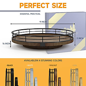 Farmhouse Oak 9" Lazy Susan Turntable Organizer for Cabinet, Round Wooden Lazy Susan Organization and Storage for Dining Table, Pantry, Kitchen, Countertop, Cupboard,Home Decor, Walnut Wood