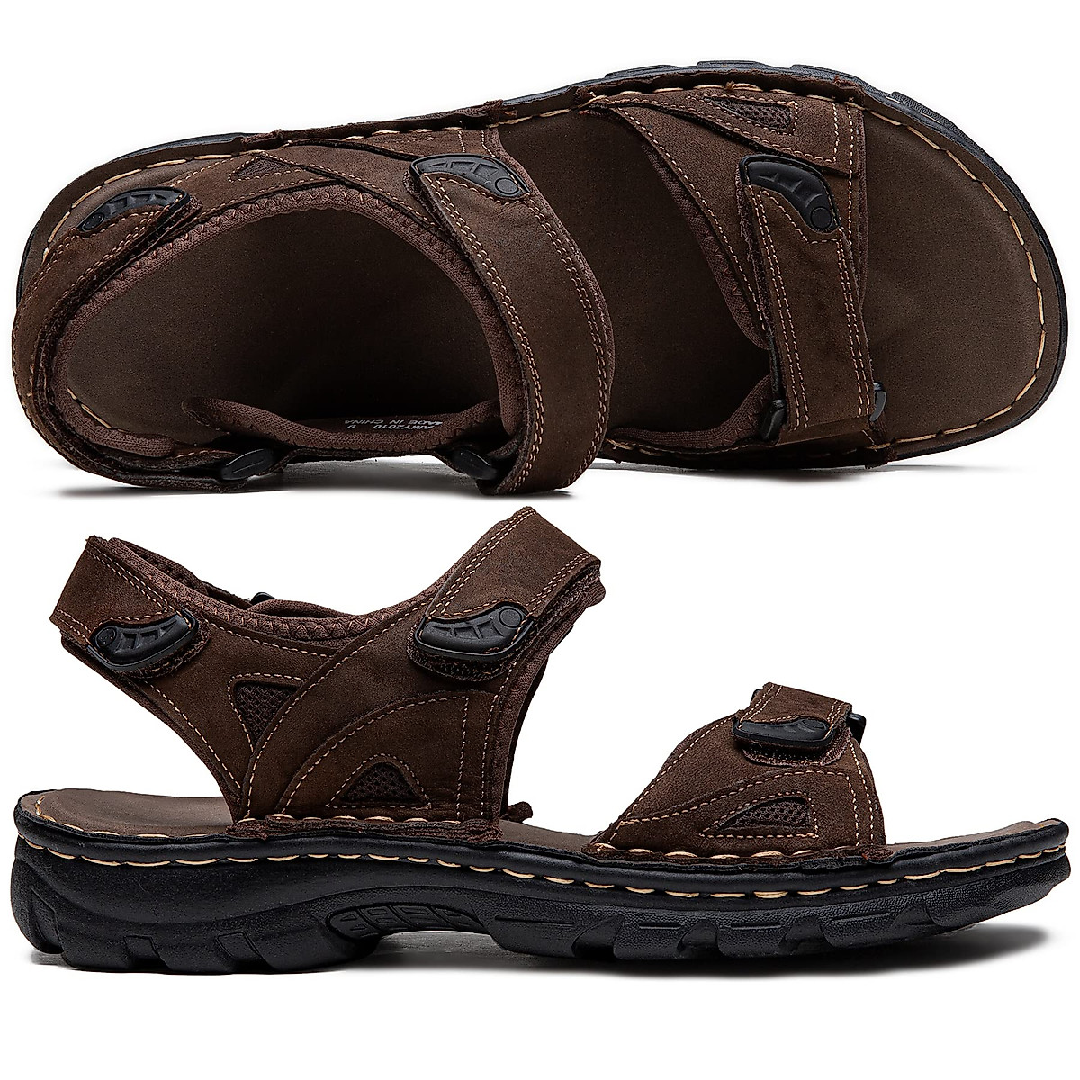 Jousen Men's Leather Sandals Arch Support Summer Outdoor and Indoor Beach Open Toe Fishermans Sandals for Men (AMY2010 Dark Brown 10)