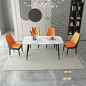 Odinlake PU Leather, Living Room Kitchen Dining Without Armrest, Modern Minimalist Coffee Shop Leisure Reception Chair with Metal Legs, Set of 2, Orange+Armless