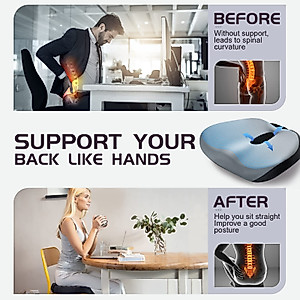 Villsure Seat Cushion, Office Chair Seat Cushion for Back, Tailbone, Hip, Sciatica Pain Relief-Memory Foam Coccyx Pad Butt Pillow for Car, Wheelchair, Computer and Desk Chair