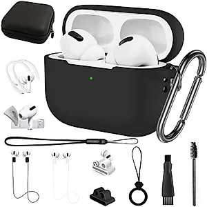13in1 Cover for AirPods Pro Case 2 Accessories Set 2022 New Released, Dust Guard Protective Silicone Cover for AirPod Pro 2rd Generation Charging Case w/Ear Hook/Carry Box/Keychain Black
