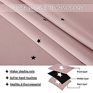 NICETOWN Star Blackout Curtains for Kids Rooms Girl Princess Curtain for Daughter Bedroom Window Nursery Girls Room Drapes for Windows (Light Pink, W42 X L63, 1 Panel)