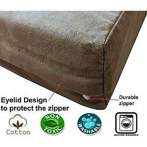 Dogbed4less 55X47X4 Inches Heavy Duty Brown Color Denim Jean Dog Pet Bed External Zipper Cover - Replacement Cover only