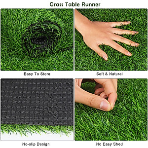 TURSTIN Artificial Grass Table Runners 14 x 48 Inch Green Grass Tabletop Synthetic Grass Carpet Rug Table Decorations for Spring Summer, Wedding, Birthday Party Decor