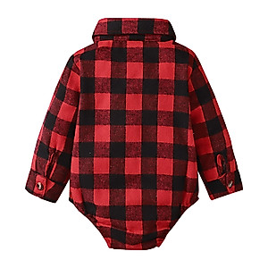 ROMPERINBOX Infant Flannel Buffalo Plaid Baby Shirt Short Long Sleeve Button Down Cardigan Boy Girl Outfit Bodysuit (Black Red Plaid Long Sleeve Shirt, 18-24 Months)