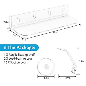 15 Inch Suction Cup Shelf for Plants Window, 6IN Extra Wide with Load-Bearing Brackets Window Shelf for Plants, Acrylic Window Sill Extender for Growing Herbs, Micro Vegetables, Succulents, Clear
