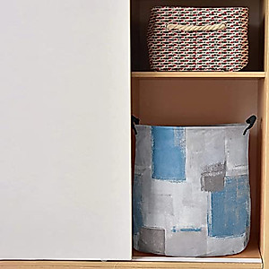 Large Laundry Basket 16.5x17in, Blue Graffiti Square Wall Painting Waterproof Dirty Clothes Bag Hamper with Handles, Grey Modern Abstract Art Texture Collapsible Sorter Basket for Bathroom Bedroom