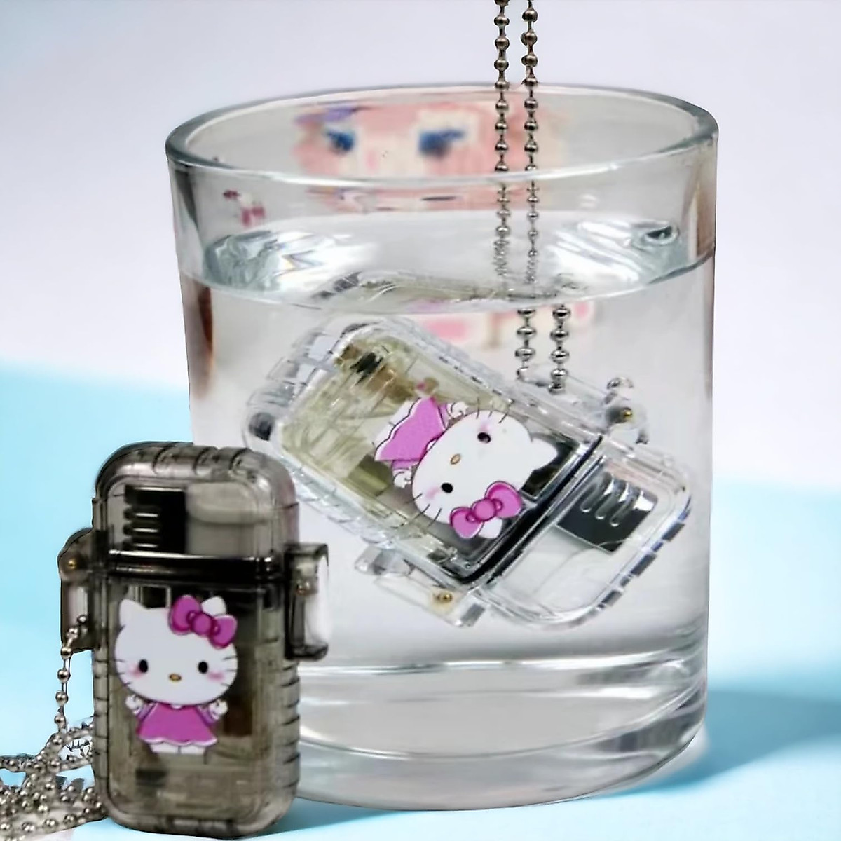 NIVEK Kulomi Transparent Cute Lighter Waterproof Lighter Refillable Kitty KT Cat Melody Japanese Kawaii with Chain (Kulomi Maid)