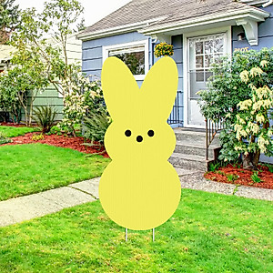 Easter Bunny Yard Sign Decoration with Stakes, Large Welcome Bunny Decoration Outdoor for Spring Happy Easter Garden Lawn Supplies (Yellow)