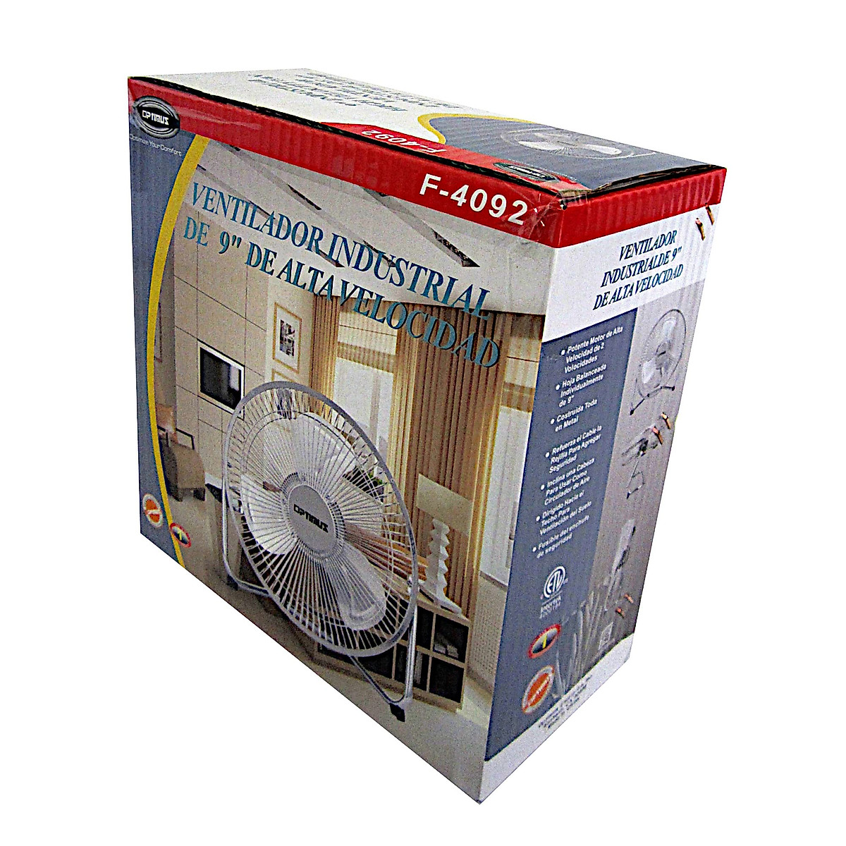 Optimus F-4092 9-Inch Industrial-Grade High-Velocity 2-Speed Fan, 1-Pack, Silver Coated