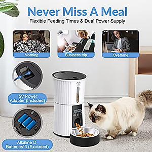Casfuy Automatic Cat Feeders - 4L Auto Timed Pet Feeder Dry Food Dispenser for Dogs & Cats with Voice Recorder Portions Control Slow Feed Dual Power Supply 6 Meals Per Day